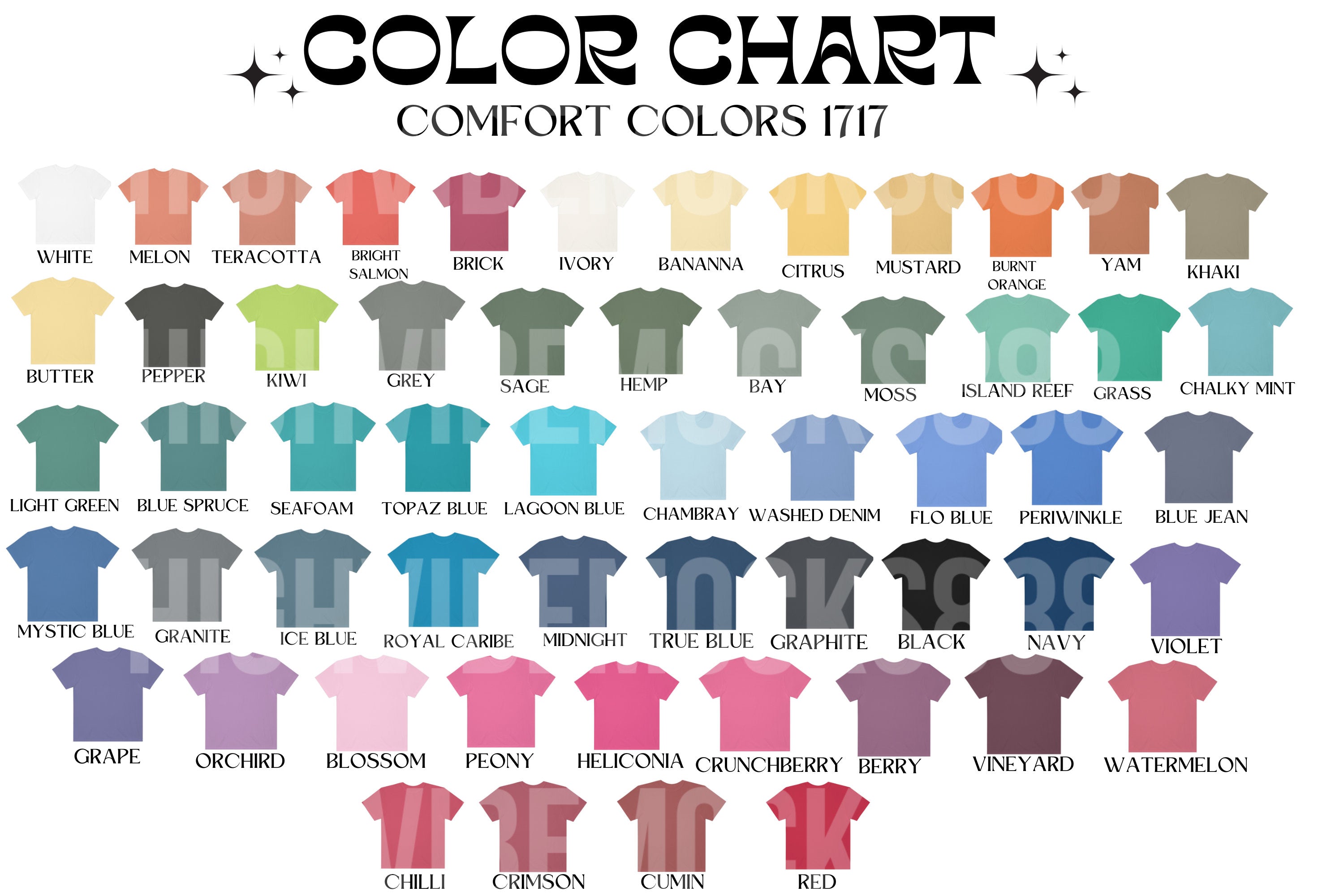Comfort Colors C1717 color Chart, 1717 Mockup, Trendy color chart, 171 ...